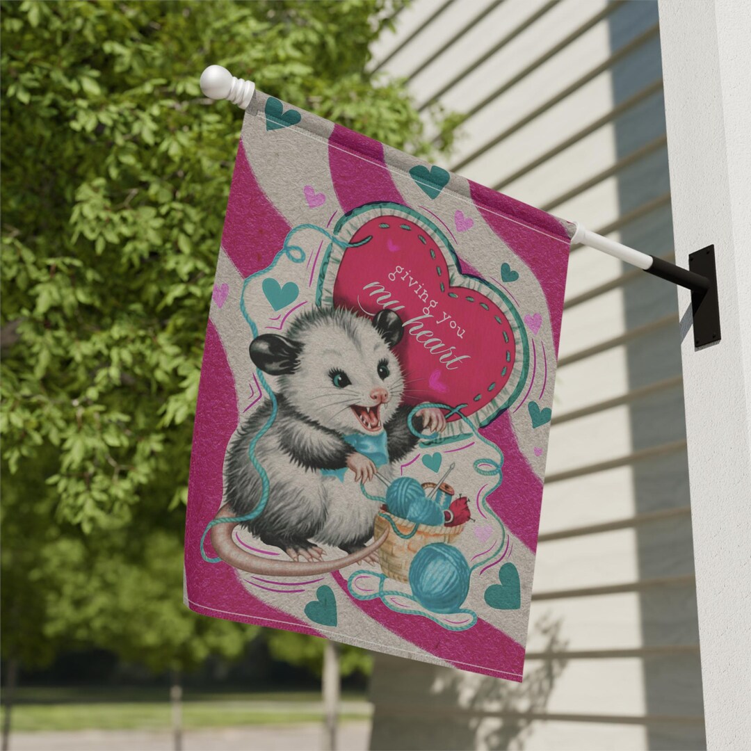 Cute Opossum Valentine Garden Flag, Whimsical Possum Porch Flag With ...
