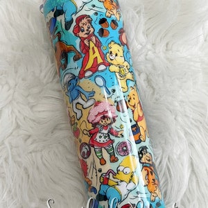 80s Throwback Characters Glitter Fabric Epoxy Resin Tumbler | Etsy