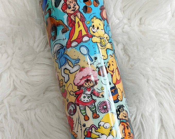 80s Throwback Characters Glitter Fabric Epoxy Resin Tumbler - Etsy