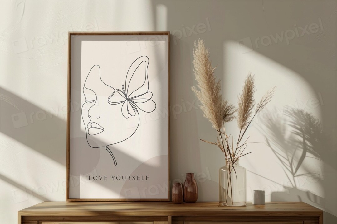 Love Yourself Line Art Print - Modern Feminine Wall Decor - Etsy