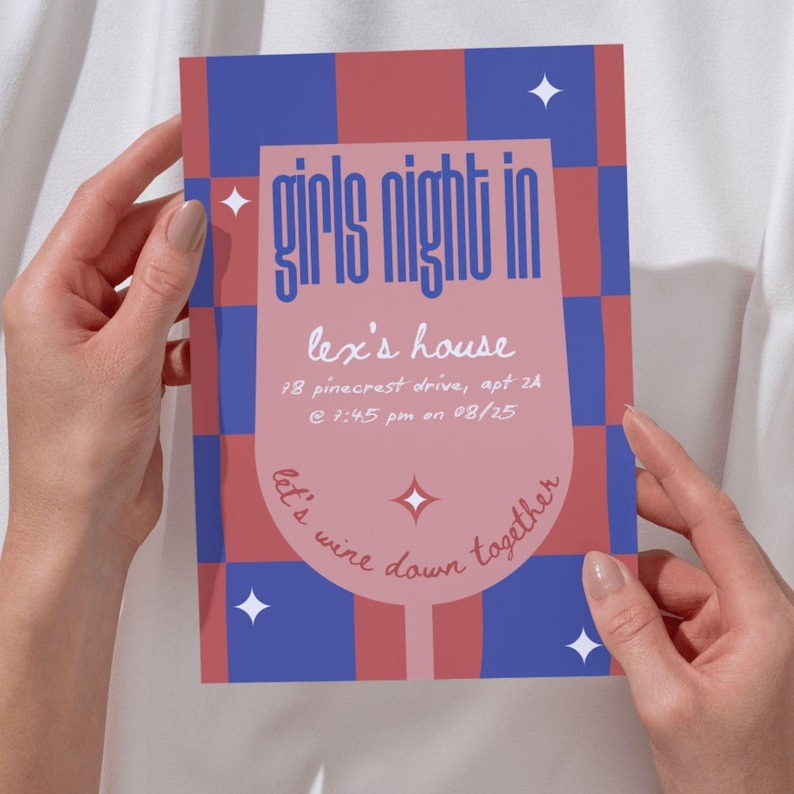 Girls Night Invitation Template Bundle | Wine Night Canva Invite ...