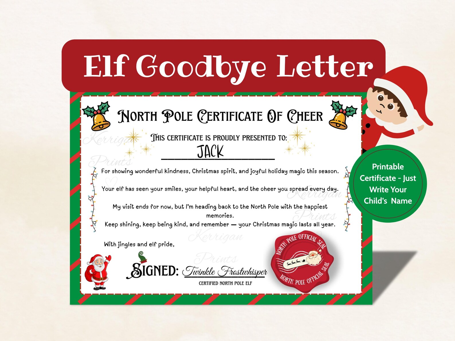 Elf Goodbye Certificate | Printable Letter - Christmas Cheer Award - Etsy