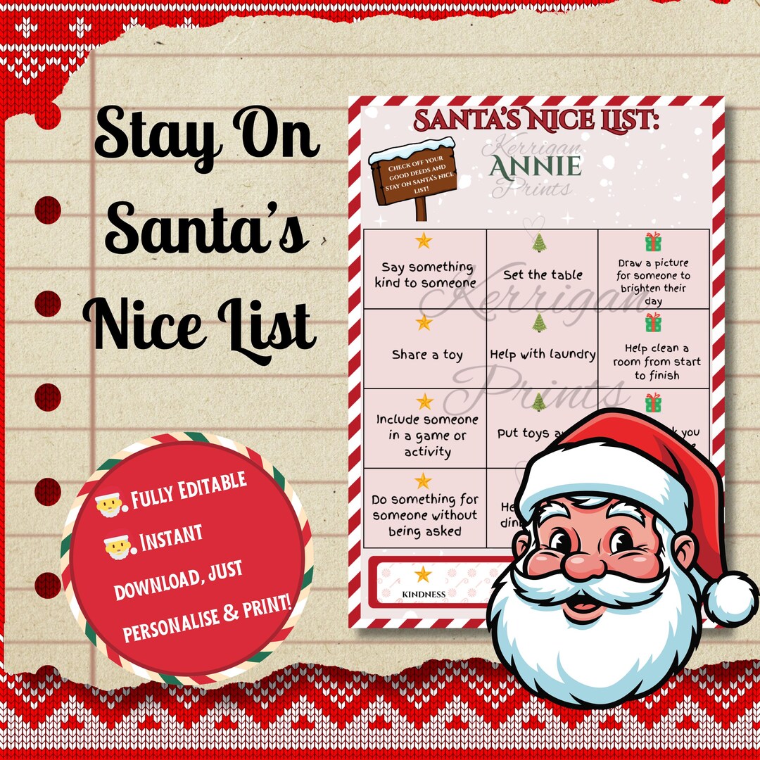 Kids Reward Chart Printable | Santa’s Nice List | Good Deeds Tracker ...