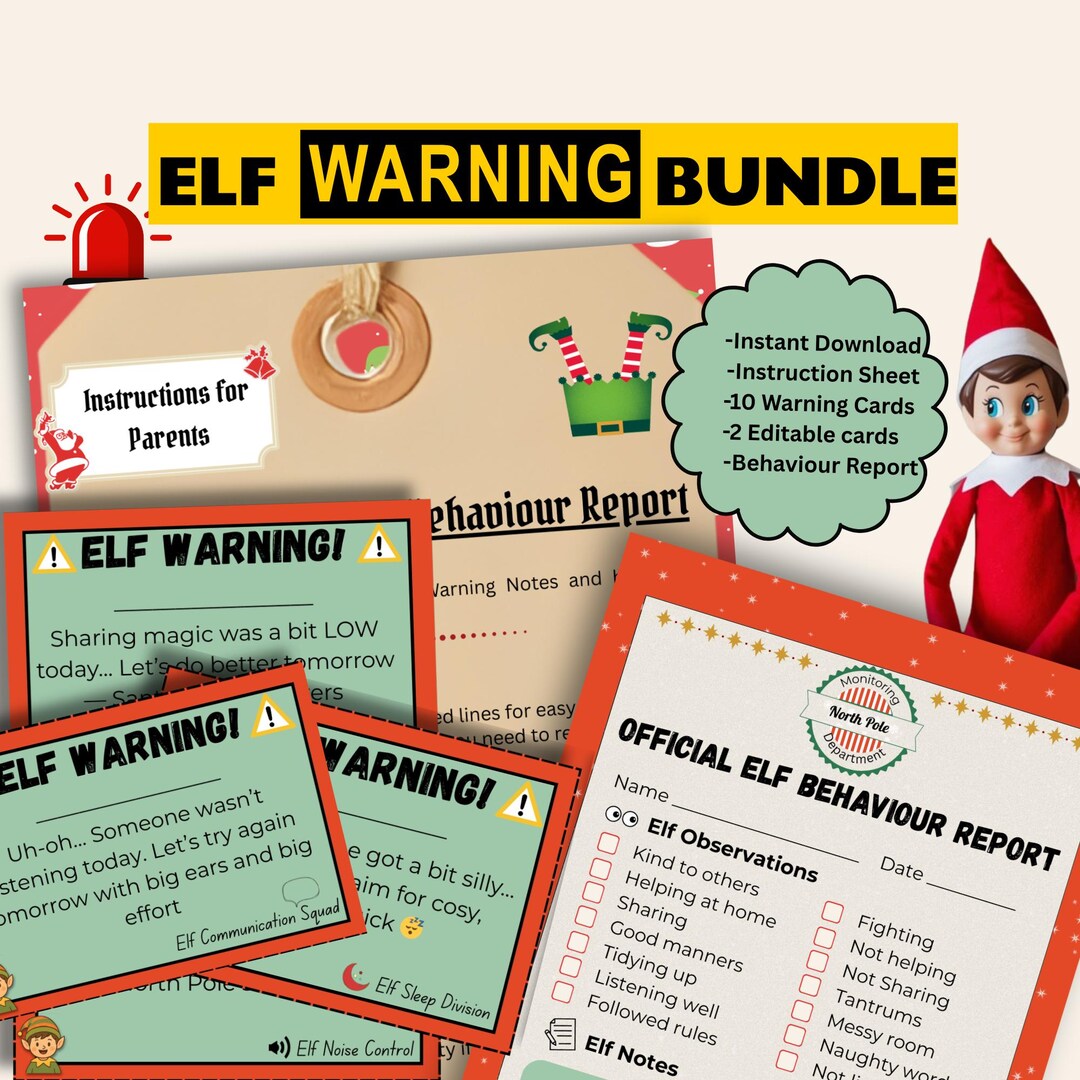 Printable Elf Warning Cards and Behavior Report (digital Download) - Etsy