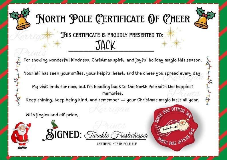 Elf Goodbye Certificate | Printable Letter - Christmas Cheer Award - Etsy