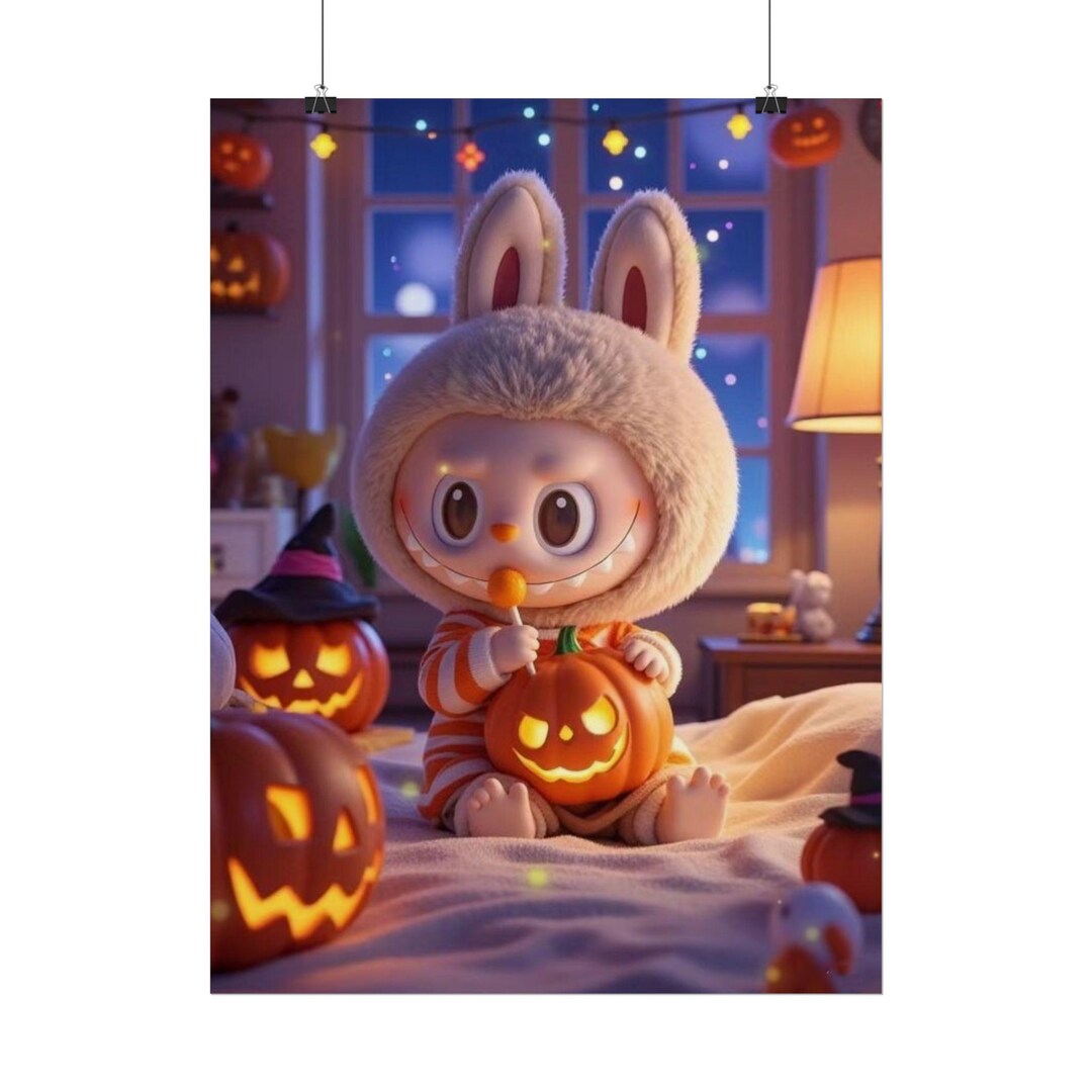 Labubu Halloween Poster | Pop Mart Monster Wall Art | Kawaii Cartoon ...