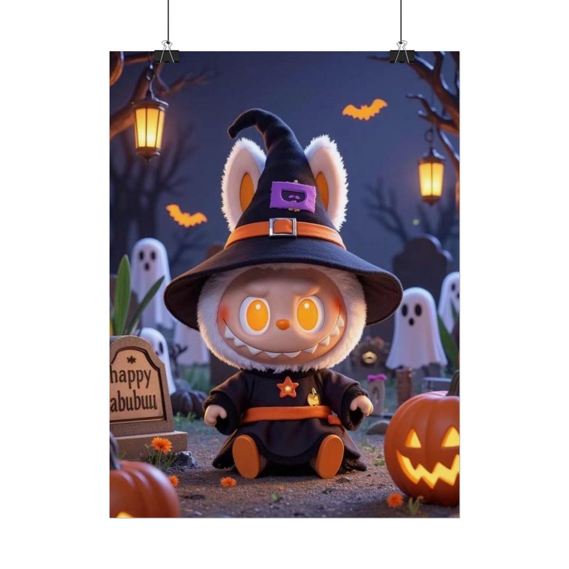 Labubu Halloween Poster | Pop Mart Monster Wall Art | Kawaii Cartoon ...