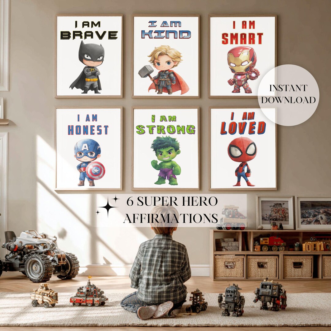 Superhero Affirmations Prints: Boys Room Decor, Positive Wall Art ...