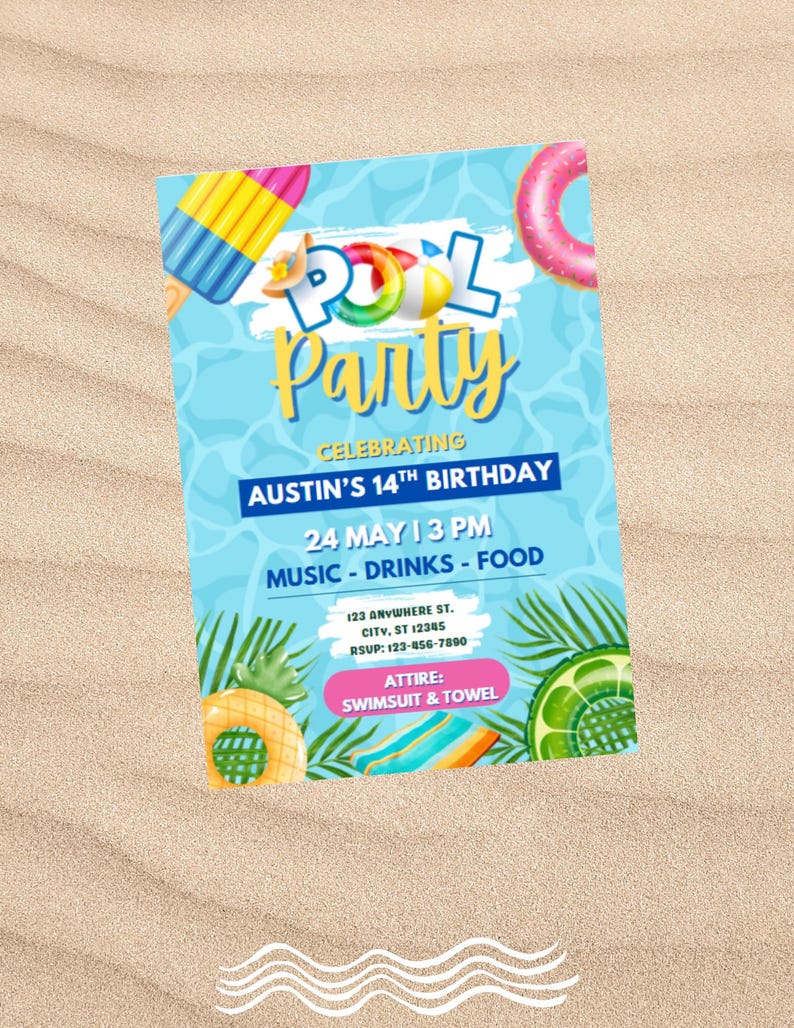 Editable Pool Party Birthday Invitation Editable Colors Swim Invite ...