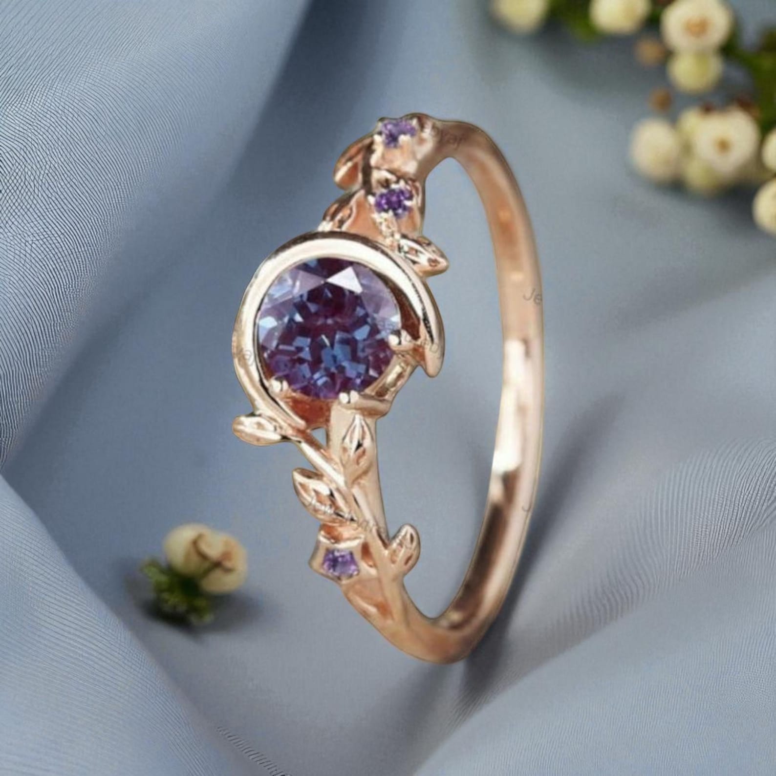 Color-change Alexandrite Engagement Ring: Moon Star Sterling Silver ...