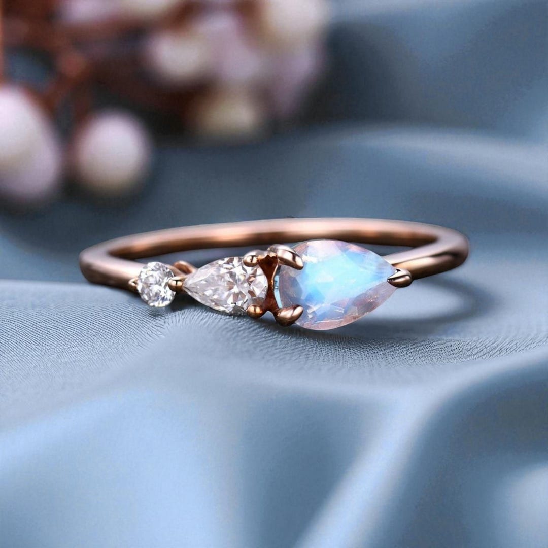 Vintage Pear Moonstone Engagement Ring: Art Deco Sterling Silver ...
