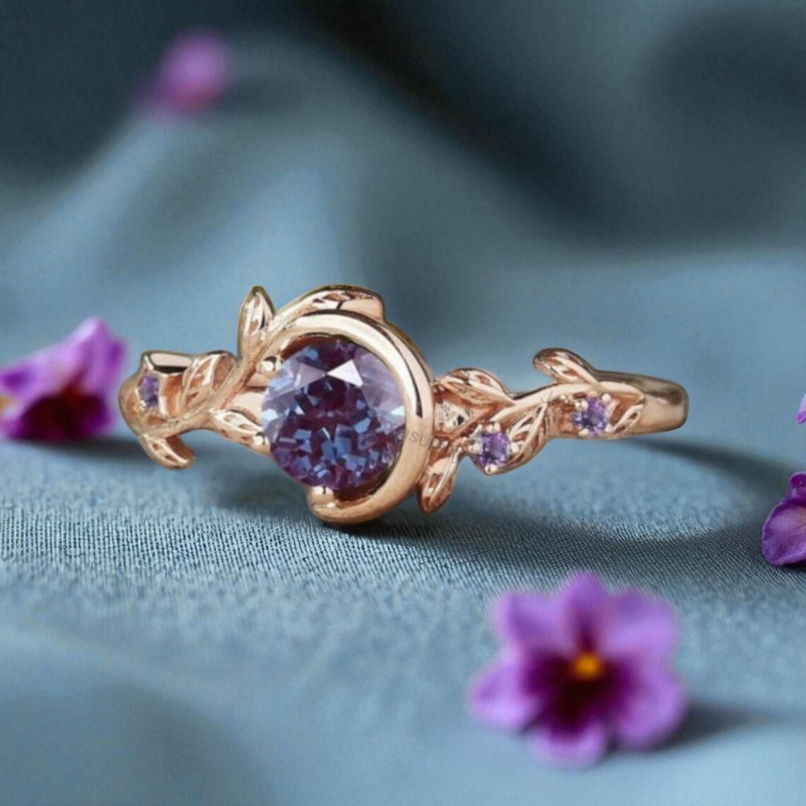 Color-change Alexandrite Engagement Ring: Moon Star Sterling Silver ...