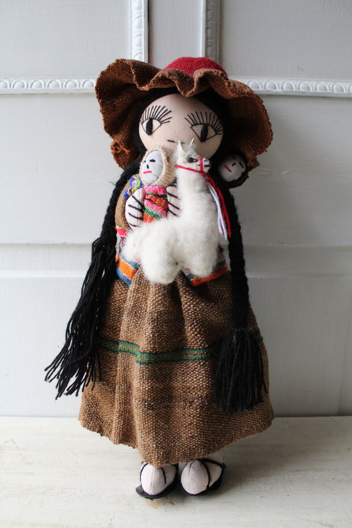 Vintage Peruvian Doll With Embroidered Face Two Babies - Etsy