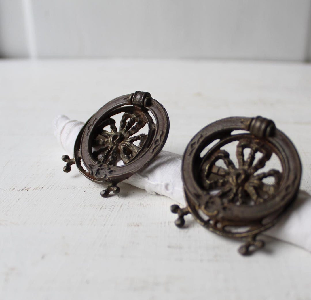 PAIR Antique Round Drop Ring Pull - 1 3/4" Round - Dresser Drawer ...