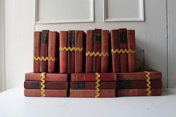 Book Stack 3 Red Books Home Decor Valentine's Day | Etsy