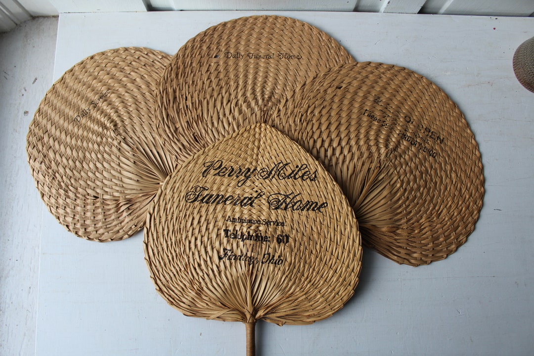 4 Vintage Rattan Hand Fans Ambulance Service Funeral Home Advertising ...