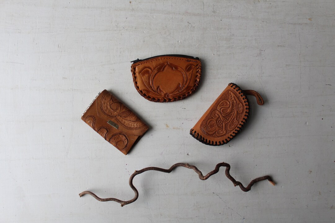 3 Vintage Leather Change Purses / Key Case - Key Wallet - Key Holder ...