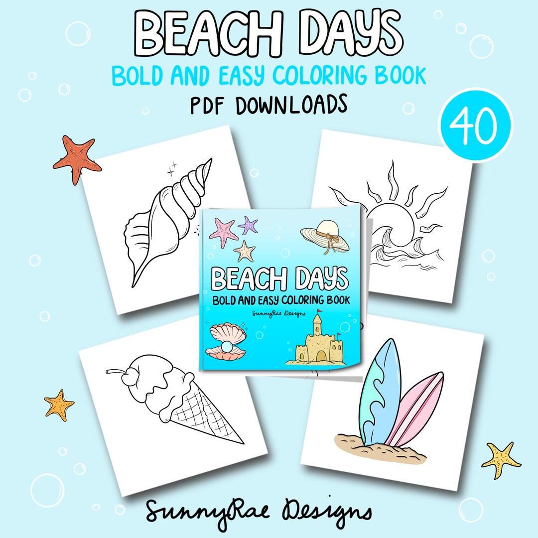 Beach Days Coloring Pages Summer Activity 40 Pages Instant Digital ...