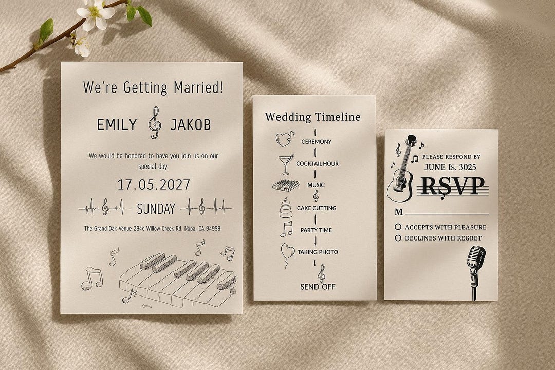 Music Themed Wedding Invitation Set | Editable RSVP Card, Timeline ...