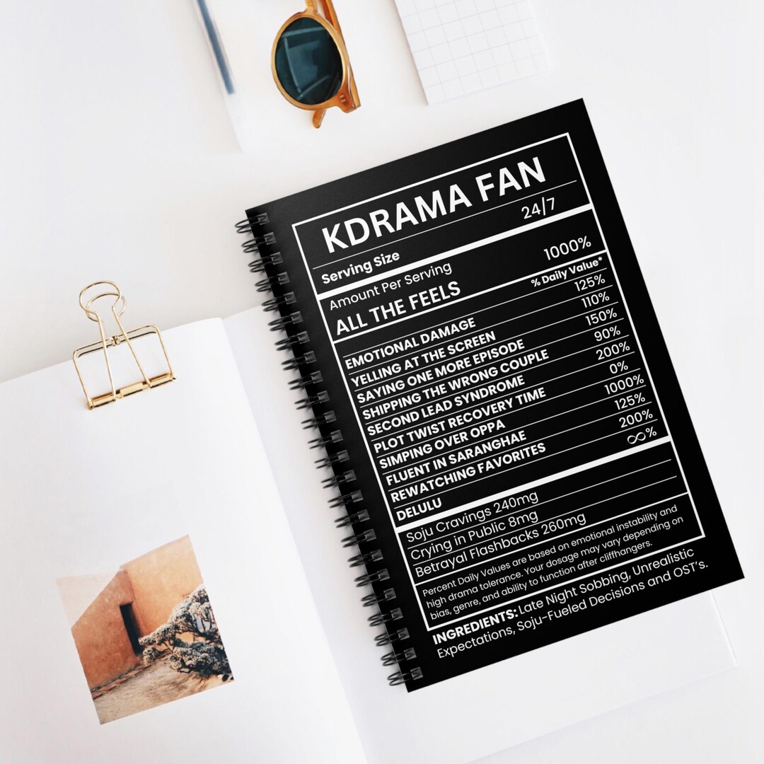 K-drama Fan Nutrition Facts Notebook | Funny K-drama Gift | Korean ...