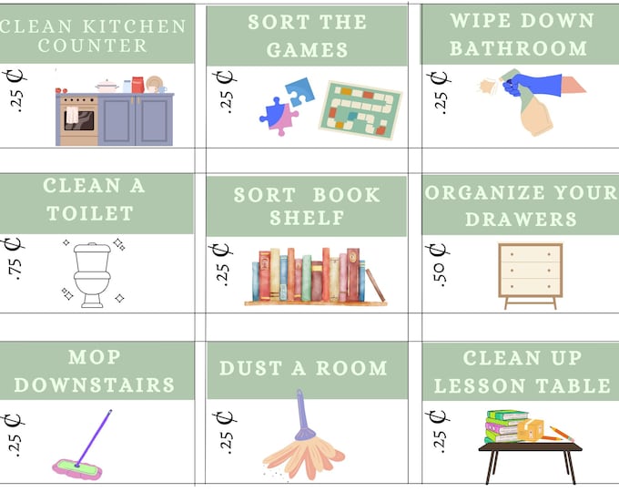 Editable Chore Cards for Kids Printable | Cleaning Tasks | Allowance ...