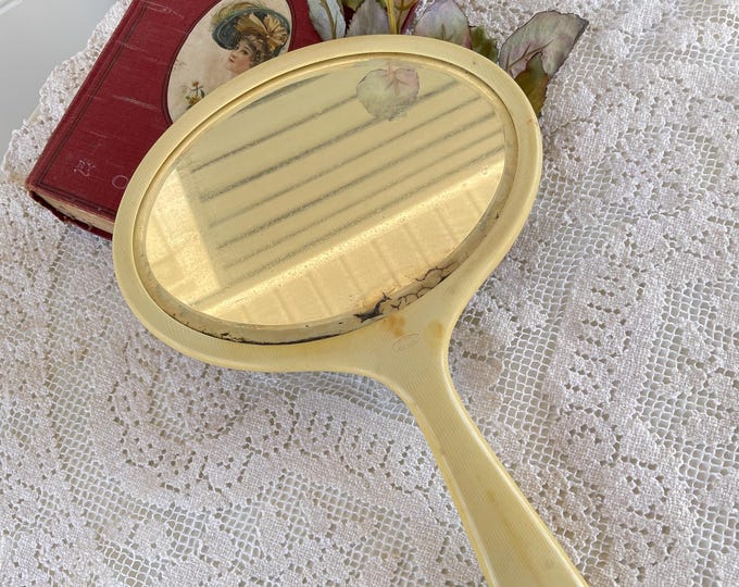 Vintage Large Celluloid Hand Mirror, 1930's or 1940's French Ivory ...