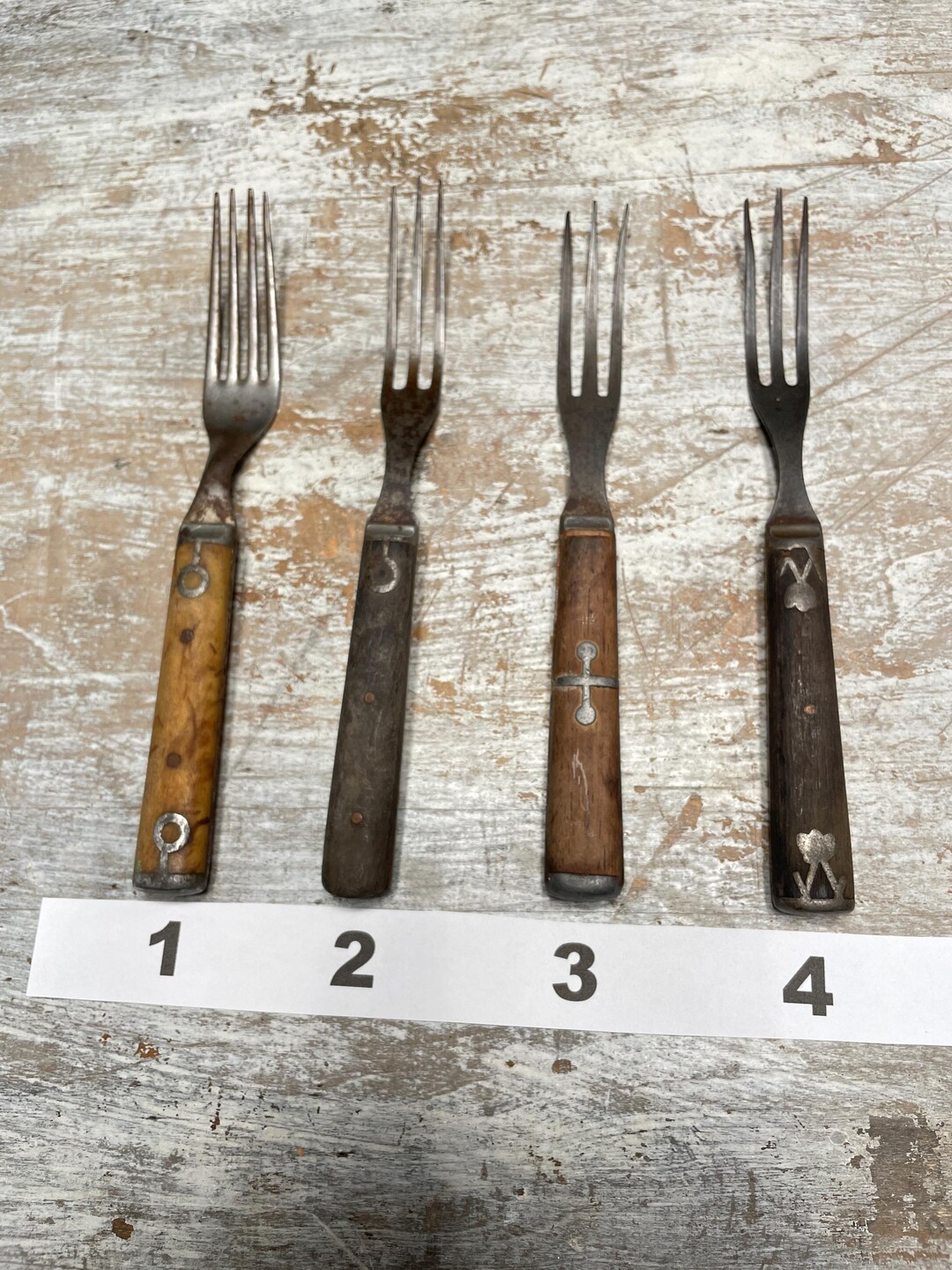 Antique Civil War Era Forks, 1800's 3-tine and 4-tine Bone Handle Forks With Pewter Inlay, Civil ...