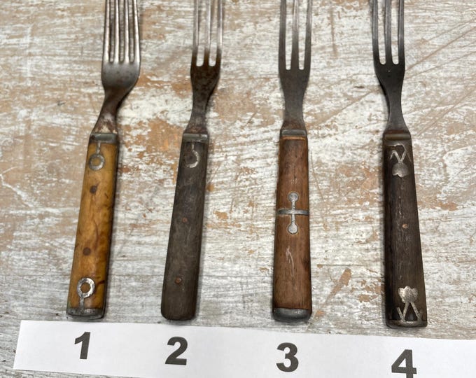 Antique Civil War Era Forks, 1800's 3-tine and 4-tine Bone Handle Forks With Pewter Inlay, Civil ...