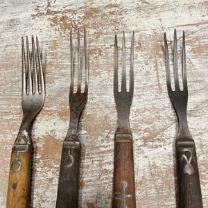Antique Civil War Era Forks, 1800's 3-tine and 4-tine Bone Handle Forks With Pewter Inlay, Civil ...