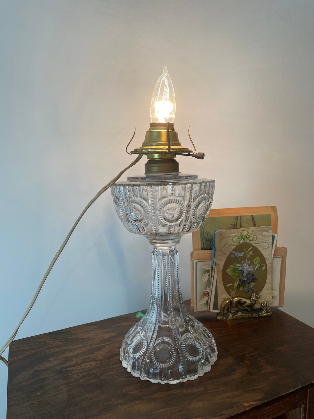 Antique Oil Lamp bulls Eye Pattern Glass - Etsy