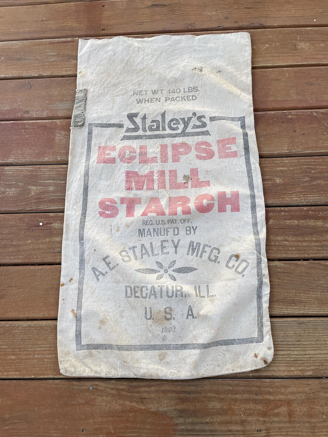 Antique Grain Sack, Early 1900's Staley's Eclipse Mill Starch, Staley ...