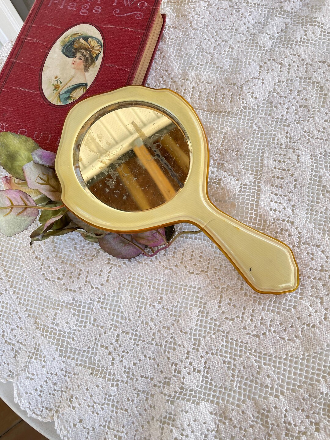 Vintage Celluloid Hand Mirror, 1930's or 1940's Dressing Table Mirror ...