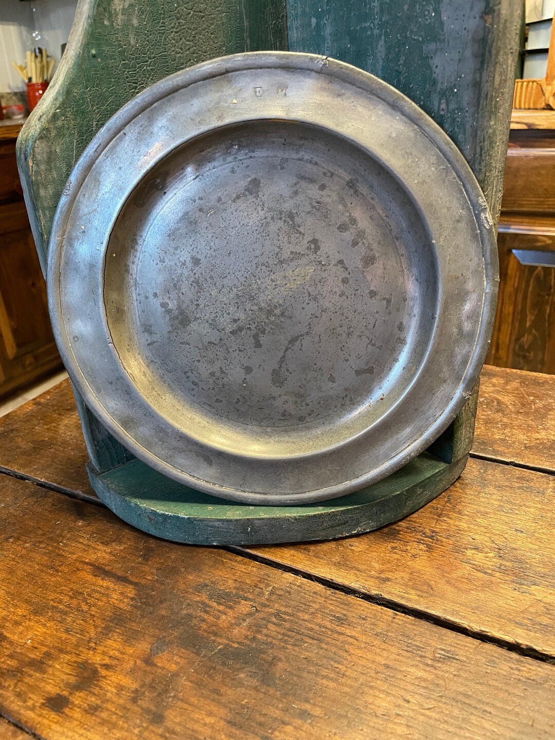 Antique Pewter Plate 9 1/4 Diameter With E M Monogram on Front, Single ...