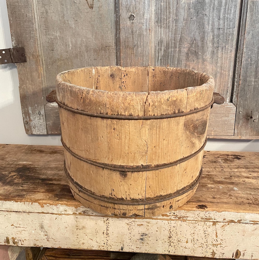 Antique Large Wooden Bucket, Early 1900's Rustic Wooden Stave Bucket - Etsy