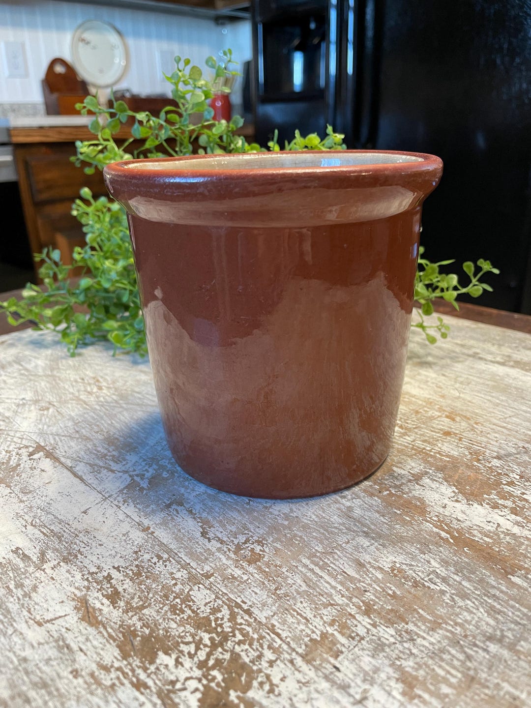 SALE Vintage Small Redware Crock: Crazed and Stained - Etsy