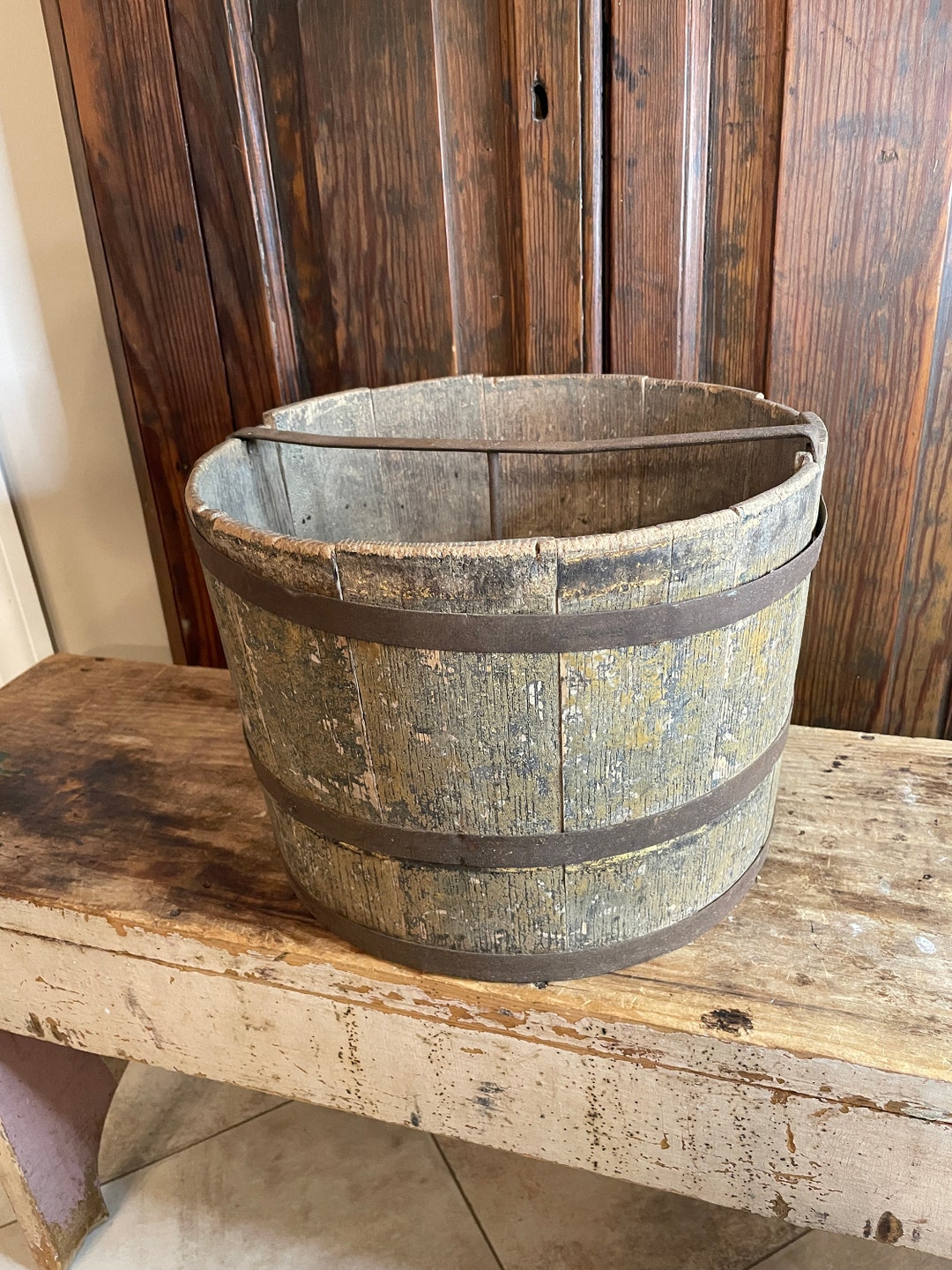 Antique Very Large Wooden Grain Measure Bucket, Late 1800's to Early ...