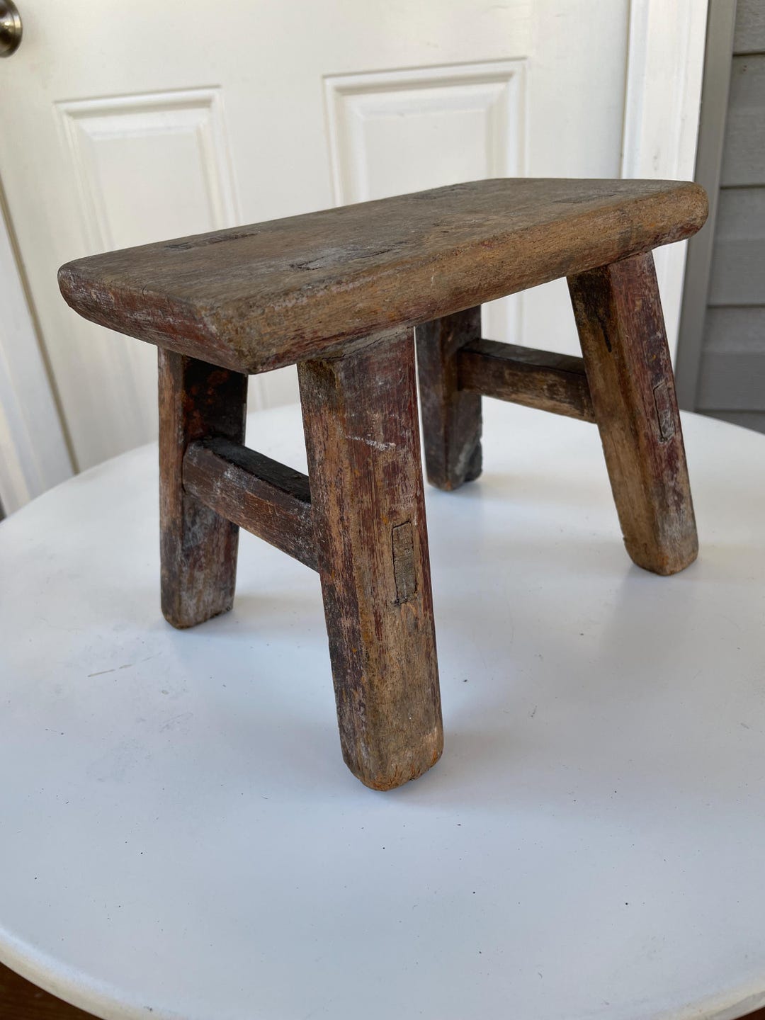Antique Tiny Wooden Milking Stool, Cricket Stool, Weathered Wood Stool ...