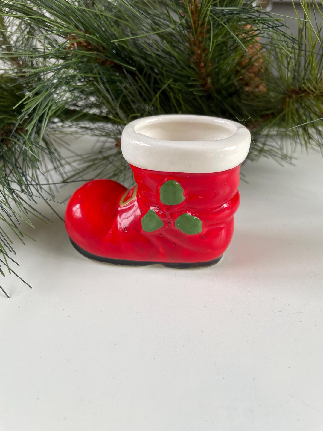 Vintage Ceramic Lefton Mini Santa Boot, 1950's or 1960's Red and White ...