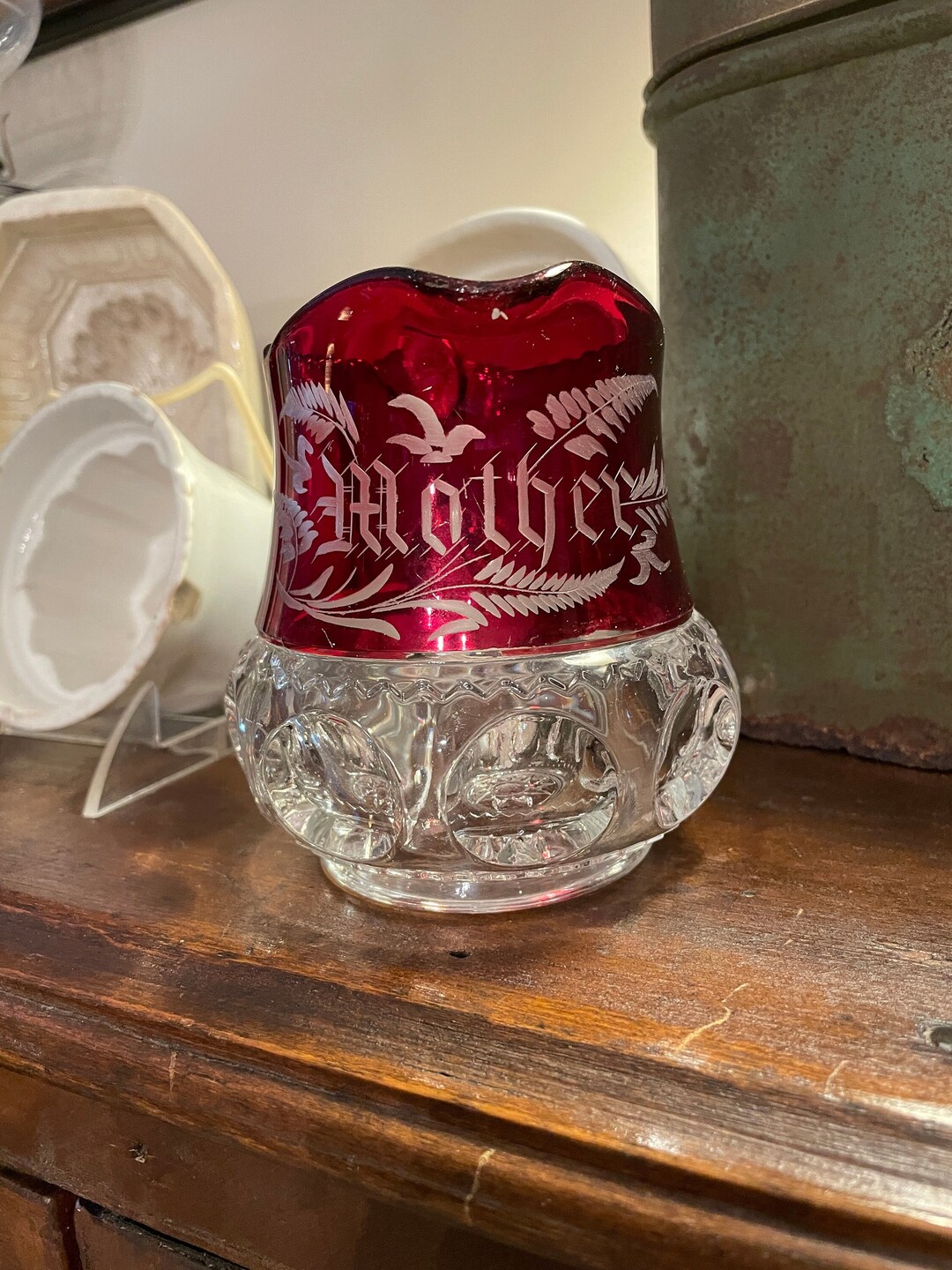 Antique Ruby Stained mother Cream Pitcher Late 1800's to Early 1900's ...