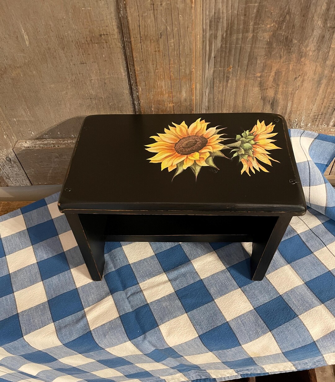 Vintage Small Wooden Stool Upcycled With Black General Finishes Milk ...