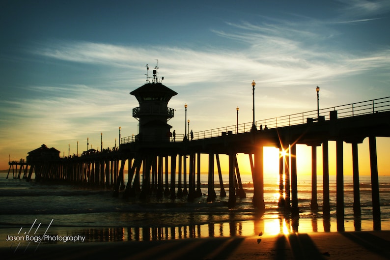 California Sunset Through the HB Pier - 12x18 Photo of the Huntington ...