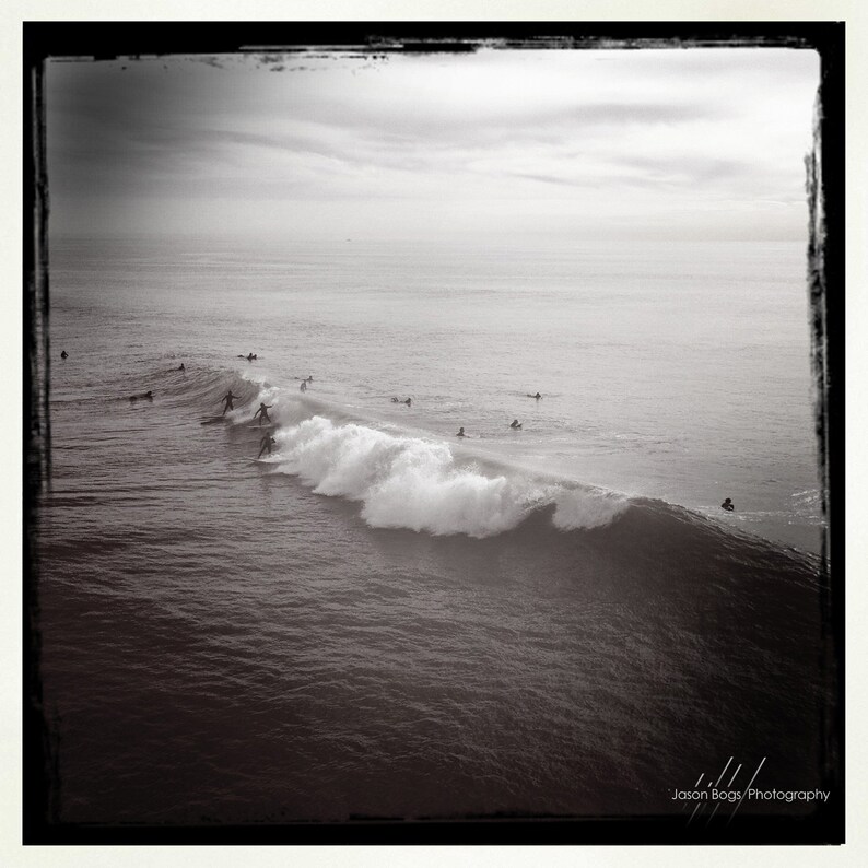 3 Surfers 1 Wave - B/W Square Photo Taken in Surf City California, Wall ...