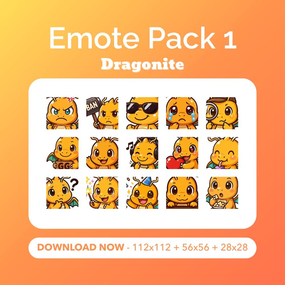 Dragonite Chibi Emote Pack 1 | 15x Dragonite Emotes for Streamers ...