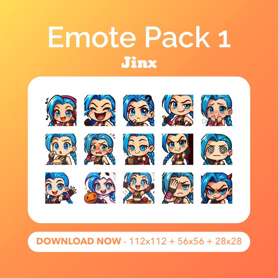 Jinx Chibi Emote Pack 1 | X15 Jinx Emotes for Streamers, Discord ...