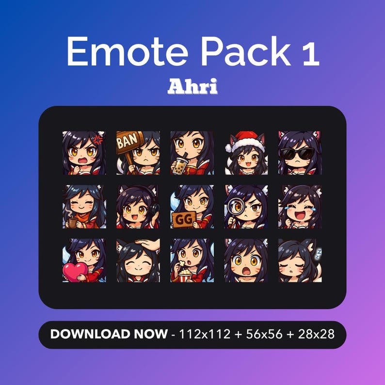 Ahri Chibi Emote Pack 1 | X15 Ahri Emotes for Streamers, Discord ...