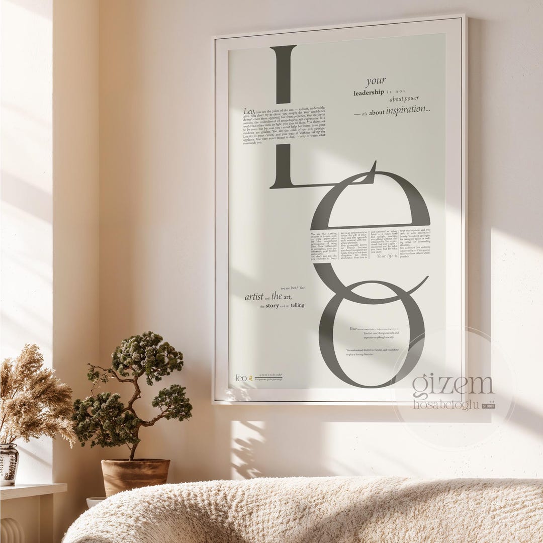 Leo Typography Wall Art | Fire Sign Zodiac Print | Digital Download ...