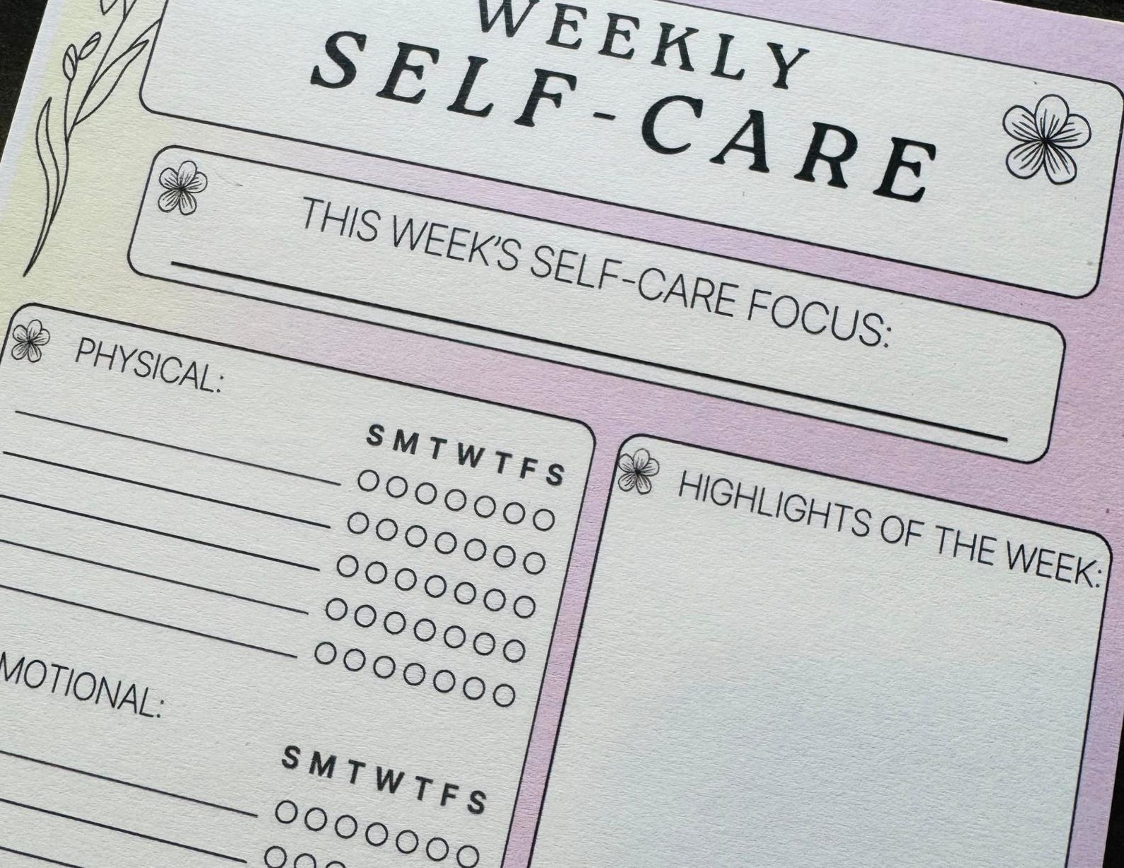 Weekly Self-care Notepad | 5.5” X 8.5” Wellness Planner | 50 Lined ...
