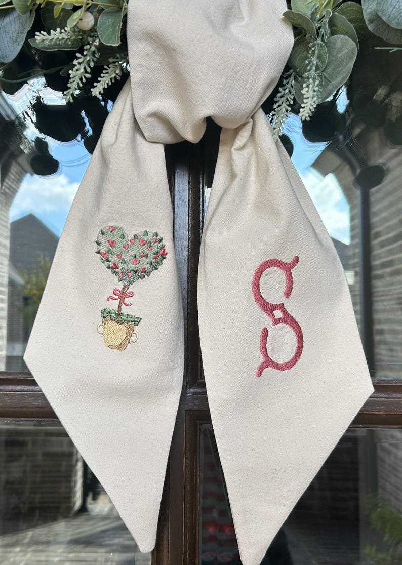 Heart Topiary Wreath Sash - Embroidered Custom Monogram Door Decor - Etsy