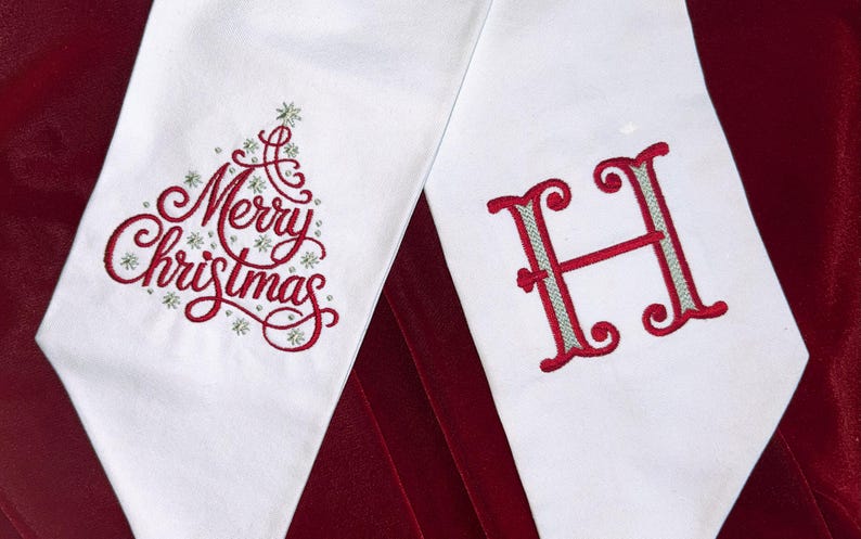 Personalized Christmas Wreath Sash - Embroidered Christmas Tree and ...