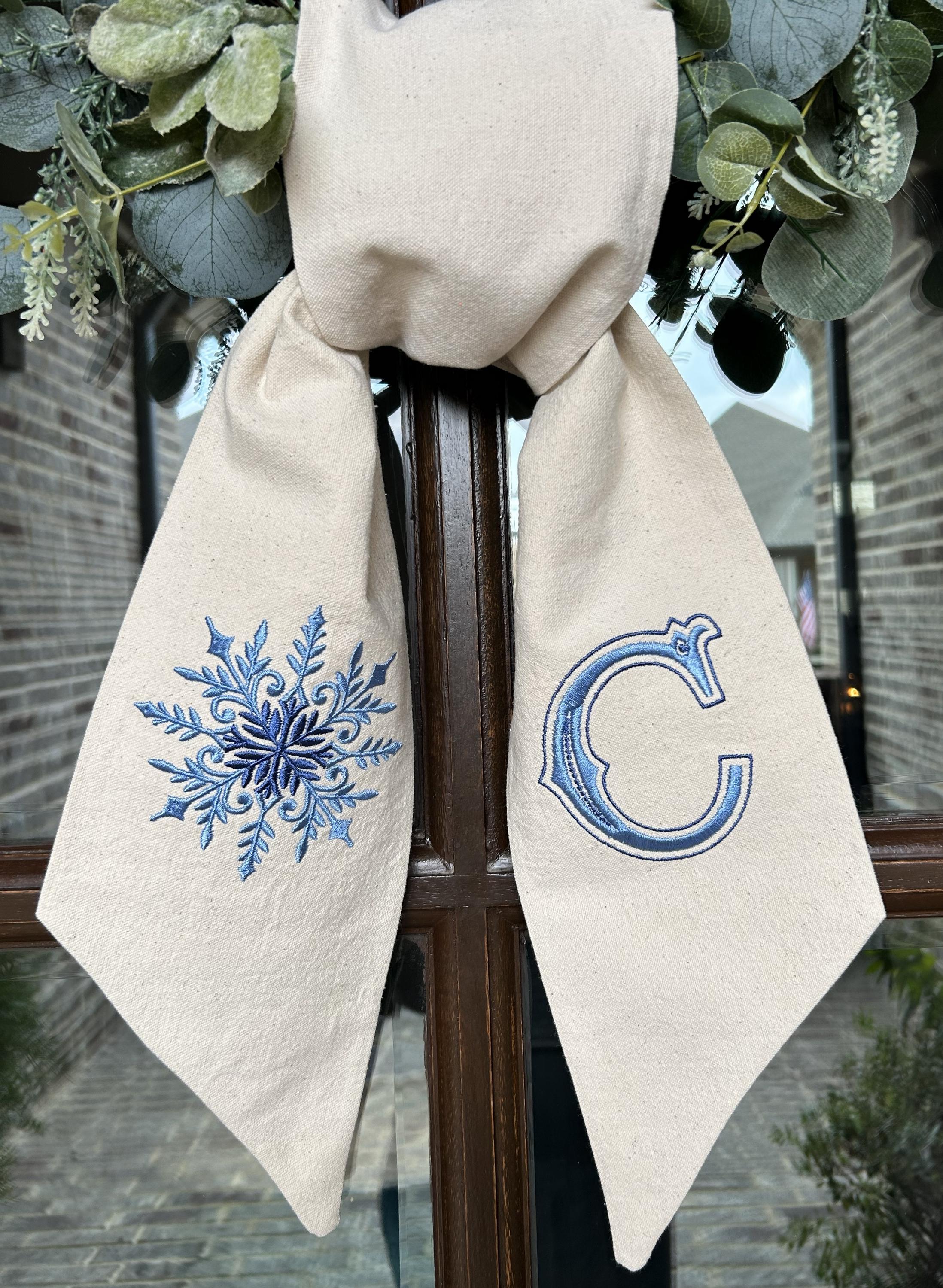 Blue Snowflake Winter Wreath Sash - Embroidered Custom Monogram Door ...
